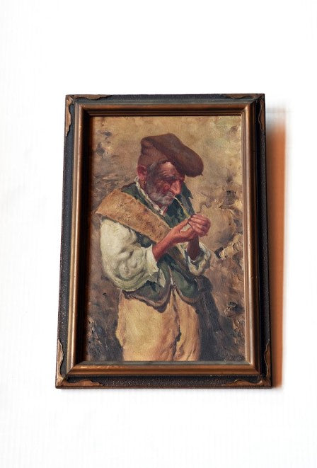 Antique Early 19th Century Oil on Canvas of French Pauper Smoking Pipe ...
